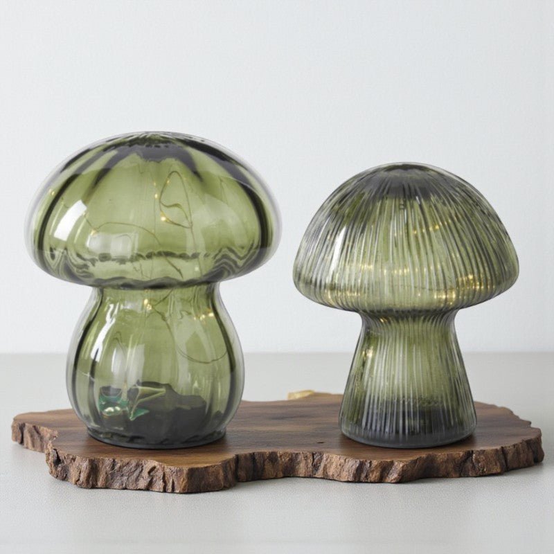 Green Glass LED Mushrooms – Set of 2 The Shops at Mount Vernon