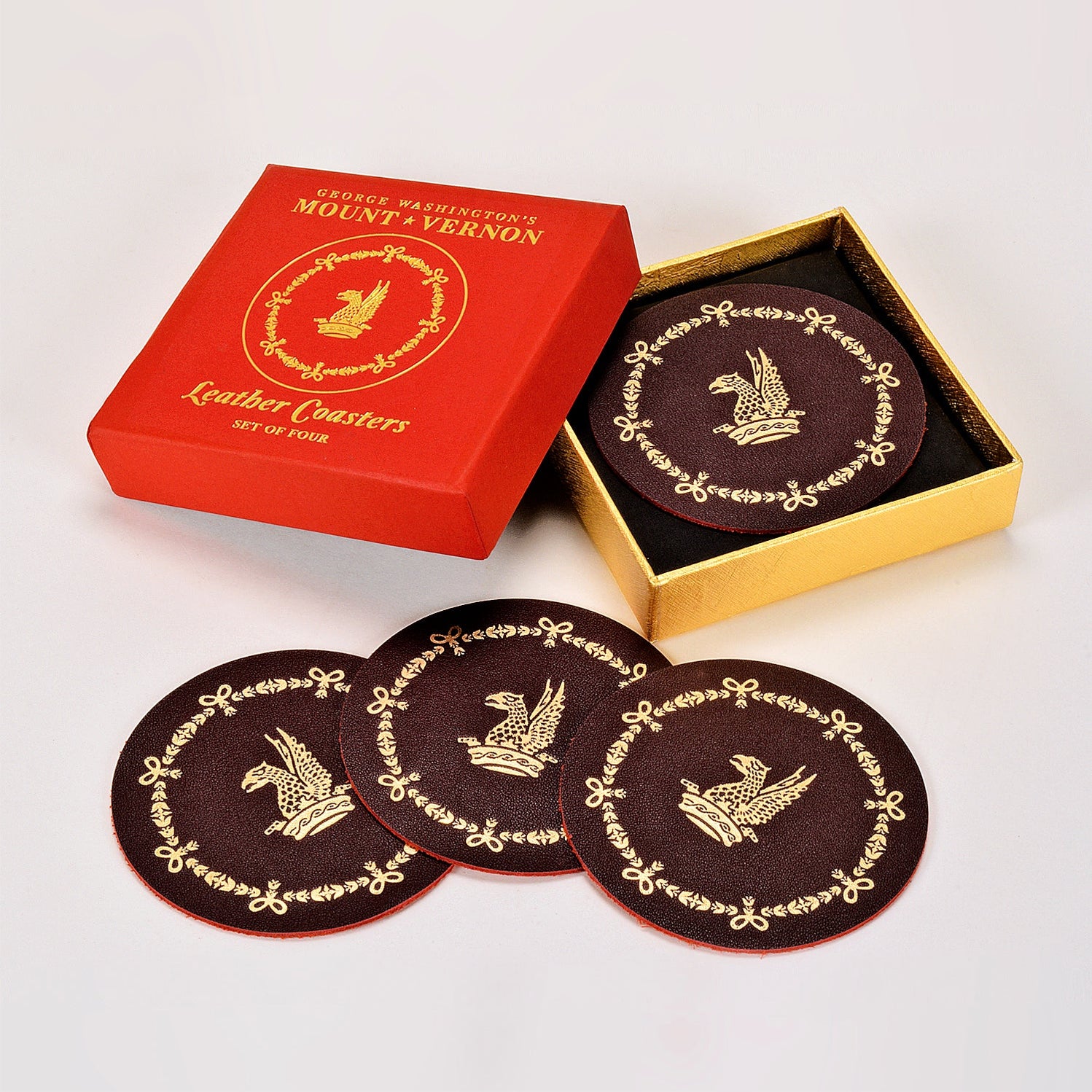 Leather Coasters - Burgundy - Boxed Set of Four The Shops at Mount Vernon
